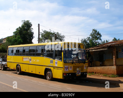 The yellow NRM bus with presidential campaign posters in Kampala ...