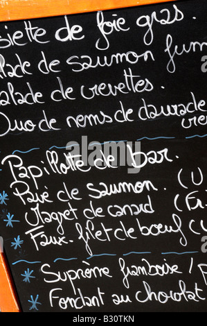 handwritten dish of the day menu board at french ski resort Stock Photo ...