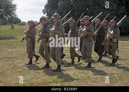 Home Guard soldiers marching in uniform during 1940s second world war ...