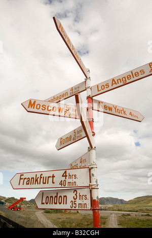 Distance signpost at Kangerlussuaq airport, Greenland Stock Photo - Alamy
