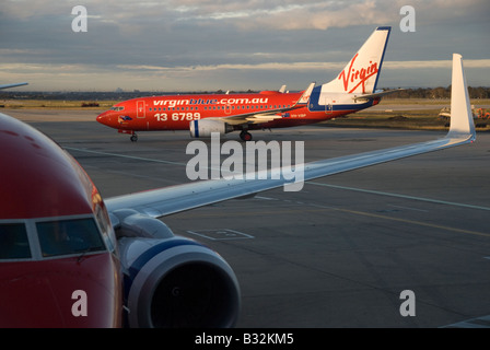 A Virgin Blue aircraft preparing for departure at Melbourne Airport in ...
