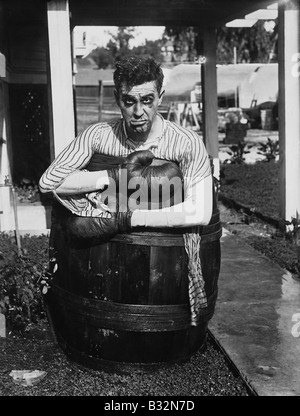 Tired, lose and boxer sad about a fight, boxing fail and burnout in a ...