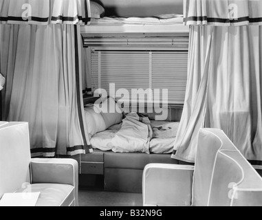 Luxurious sleeping car interior on train railways to travel in total ...