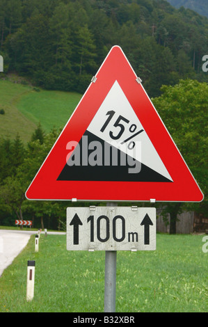 information sign steep hill downwards Stock Photo - Alamy