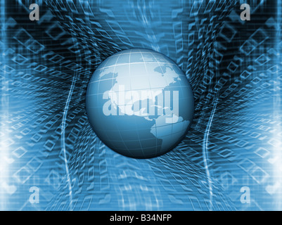 3D render of a digital communications background with flowing particles ...