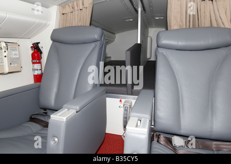 Cabin crew rest area on board the modern Airbus A350. Bunker area with ...