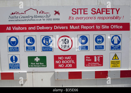 Health and safety awareness and warning signs for site safety displayed ...