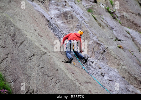 Climber on the Idwal Slabs Snowdonia National Park Wales Cymru UK Stock ...