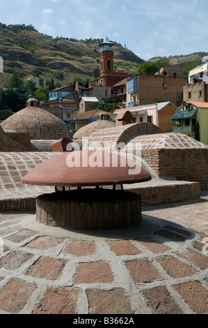 Old sulfur Baths in Abanotubani district with wooden carved balconies ...