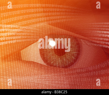 Eye viewing electronic information Orange background web Stock Photo ...