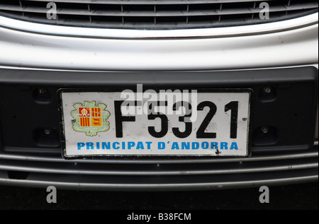 Car license plate with the coat of arms of Andorra, Andorra La Vella ...