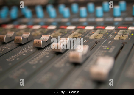 calrec audio mixing console showing the faders Stock Photo - Alamy