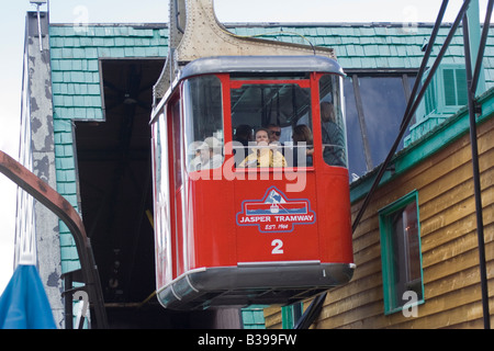 Jasper Tramway to Mount Whistler red cable car in Jasper National Park ...