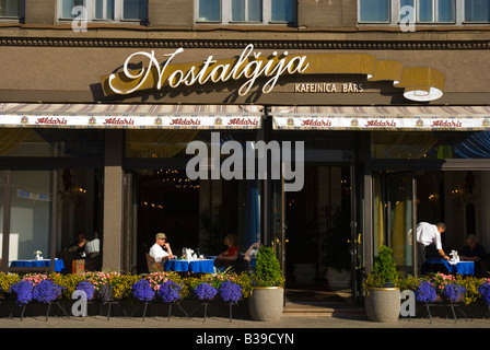 Riga, Latvia, Europe. Nostalgija restaurant cafe-bar on Livu Square ...