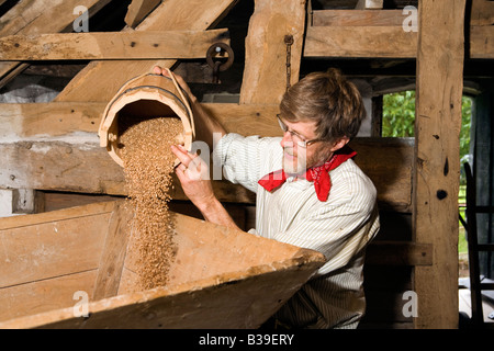 UK Cheshire Stretton medieval mill interior water powered grinding ...