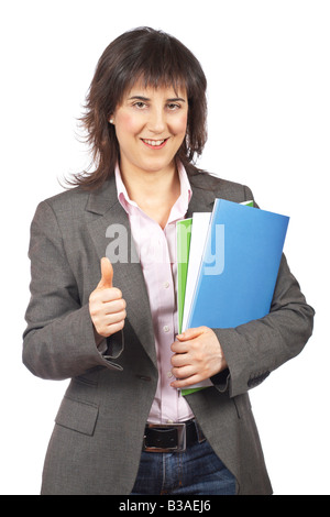 Woman clutching papers Stock Photo - Alamy