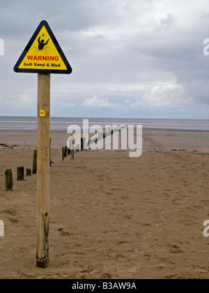 Soft sand warning sign at Brean Beach, near Burnham-on Sea, Somerset ...