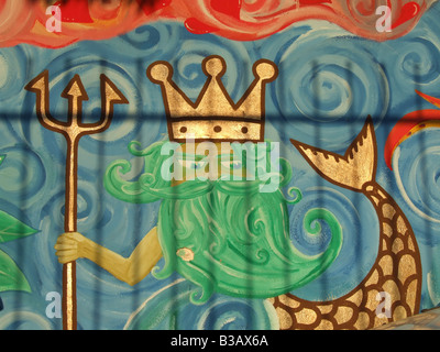 neptune graffiti on wall in athens, greece Stock Photo - Alamy