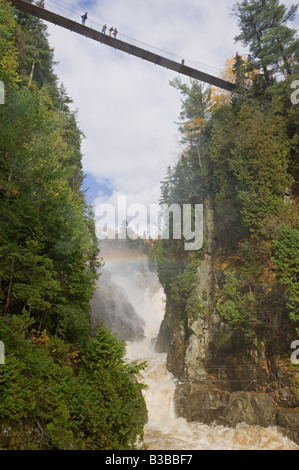 View of waterfall and bridge at Canyon Sainte-Anne in Quebec Canada ...