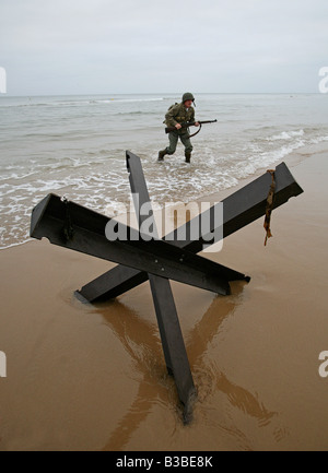 actor dressed as a D-Day American soldier jumps down from a Dodge ...