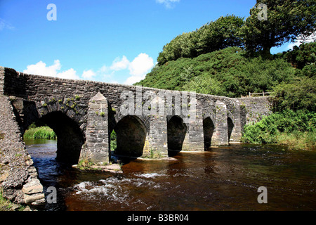 Medieval Landacre Bridge spanning the River Barle situated within the ...