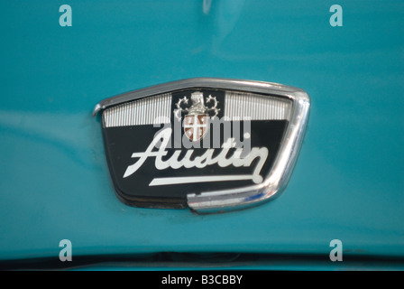 An Austin Mini car badge and bonnet Stock Photo - Alamy