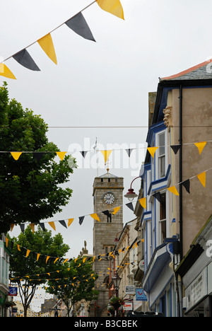 Fore Street in Redruth Cornwall UK. A busy shopping area in this small ...