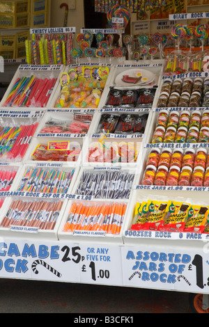 Shop front display of sticks of rock in a sweet shop in Lynmouth, North ...