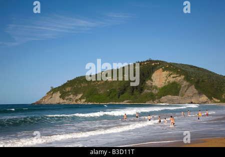 General view of the beach lagoon at Playa De Rodiles near Villaviciosa ...