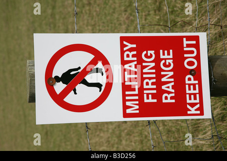 Keep Out Military Firing Range warning sign on MOD army training land ...