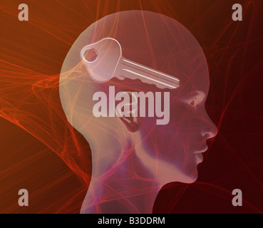 Security minded digital collage of human profile with key Stock Photo ...