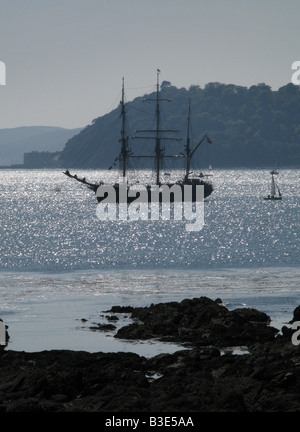 Anchored Tall ship Plymouth Sound Plymouth Devon England Stock Photo ...