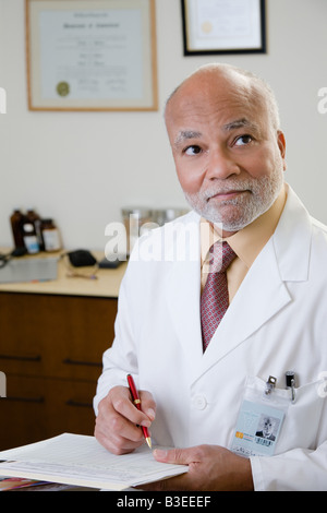 Thinking, hospital doctor and black man planning medical project ...