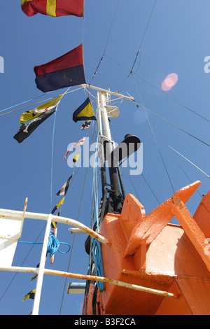 Mast of the ship and maritime signal flags Stock Photo - Alamy