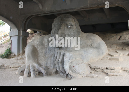 The Fremont Troll, a statue that resides under the Aurora Bridge at the ...
