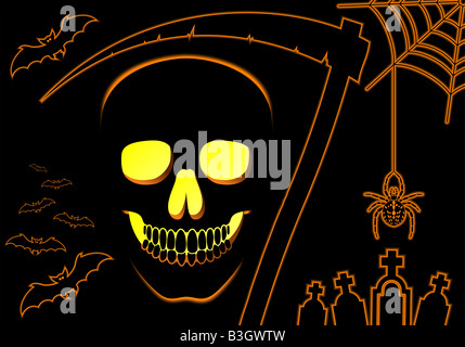 Halloween Decoration Pattern with Skull and Spider Isolated on Red ...