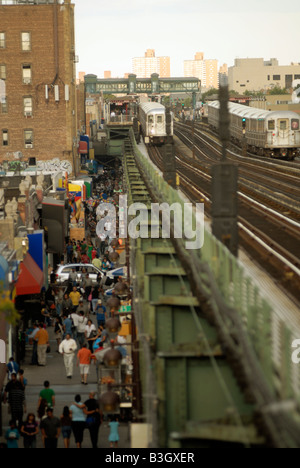 A Number 7 Flushing Line Elevated Train consisting of "Redbird" cars ...