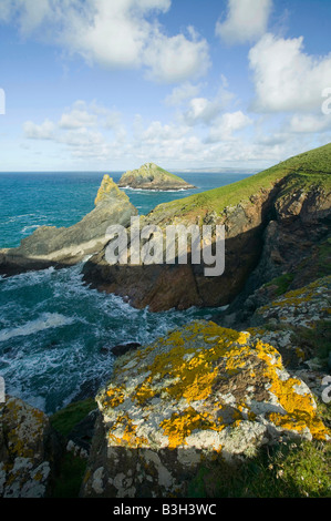 Rumps point with Mouls Island on coastal path from Pentire point, North ...