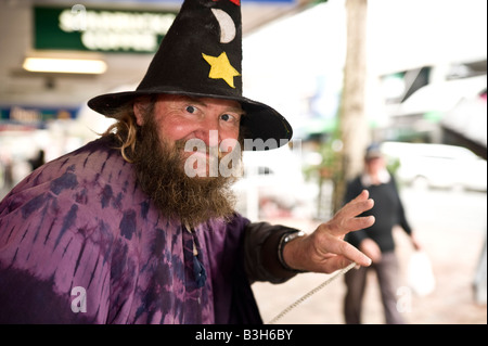 A happy wizard doing tricks on the streets of Nelson new Zealand Stock ...
