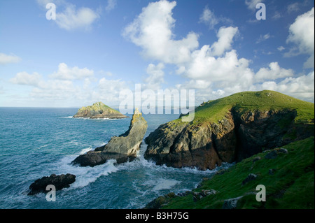 Rumps point with Mouls Island on coastal path from Pentire point, North ...