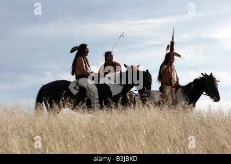 Plains Indians on horseback hunting buffalo 1850s. Hand-colored Stock ...
