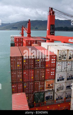Stacks of containers on the deck of a container ship sailing from ...