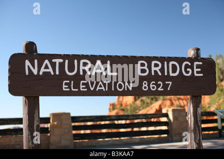 Natural Bridge elevation sign. Bryce Canyon National Park, Utah, USA ...