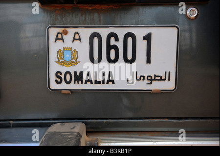 A Somali number plate on a land cruiser on the Kenyan Somali border at ...