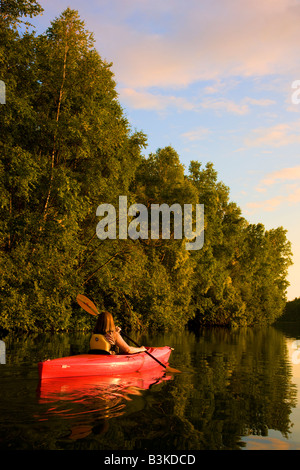Kayaking on Finger Lake Wasilla Alaska model released Stock Photo - Alamy