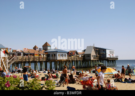 Bathing beach and pier, Old Orchard Beach, Maine , Piers & wharves ...