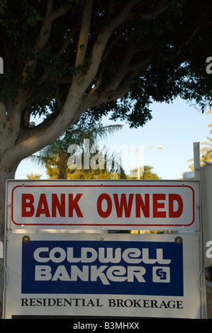 Bank Owned sign streets of Indio in Southern California foreclosed ...