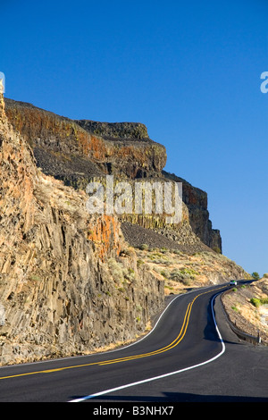 Basalt rock cliffs along the highway near Soap Lake Washington Stock ...