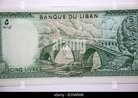 Detail from a Ten pound Lebanon banknote showing serial number in ...