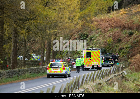 A road traffic accident on the A591 at Thirlmere Cumbria UK Stock Photo ...